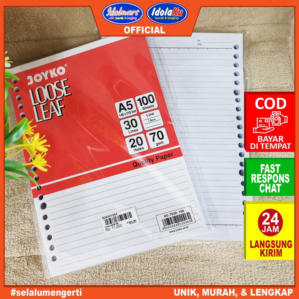 Jual IDOLMART Loose Leaf Joyko A5 100 lembar / Isi Refill Kertas File Surabaya | Shopee Indonesia