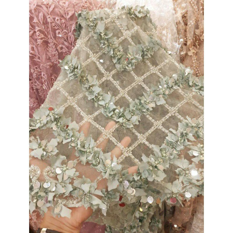 Jual Bahan Kain Tile 3D Model Kotak Full Payet Korea TRB | Shopee Indonesia