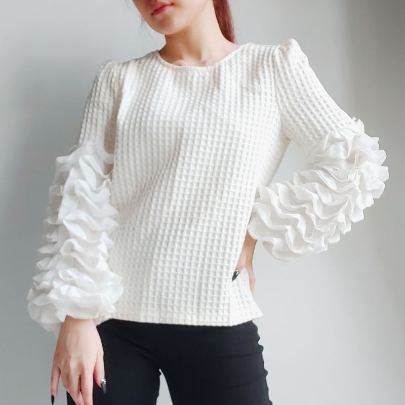 Jual WHITE RUFFLE TOP (1SH-120) | Shopee Indonesia
