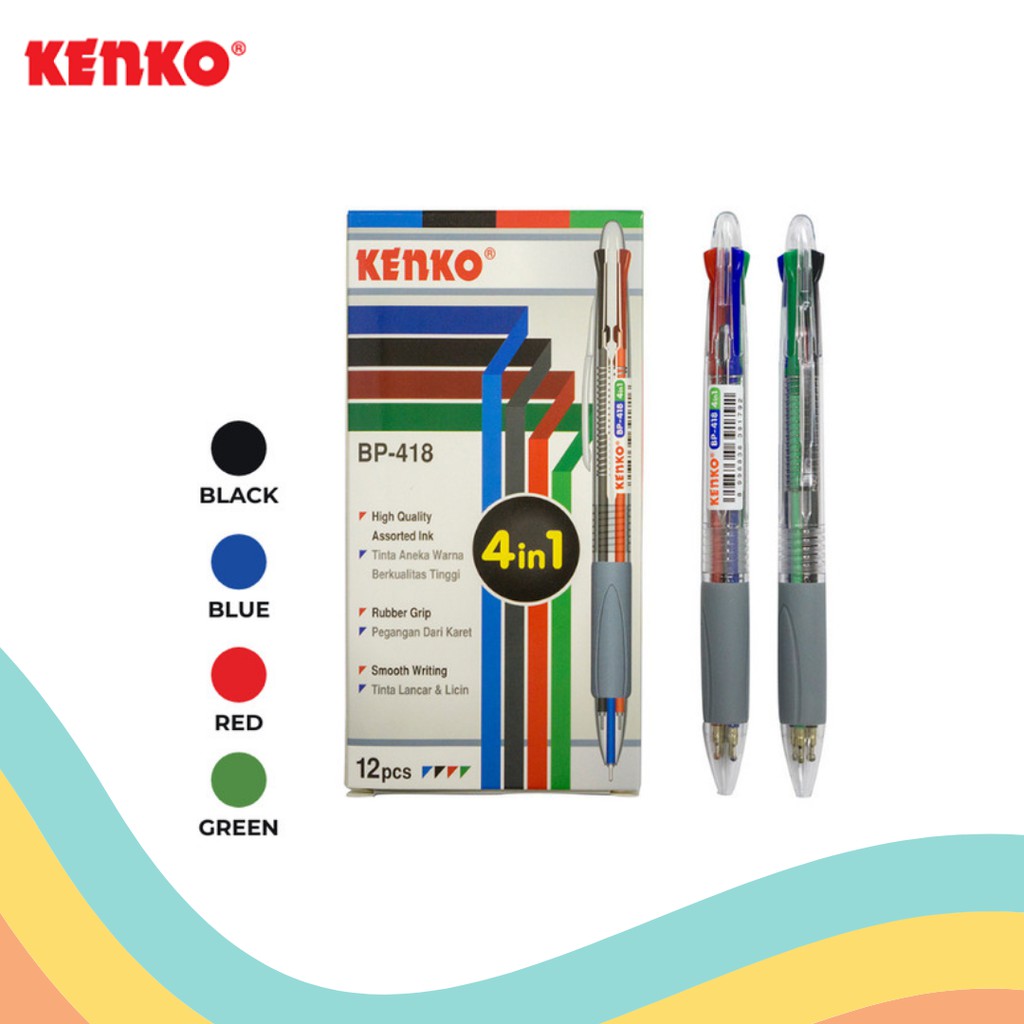 Jual BALLPOINT 4 WARNA KENKO BP-418 (4 IN 1) (12 PCS) | Shopee Indonesia