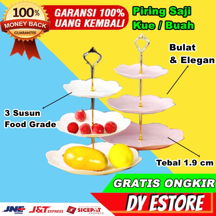 Jual D955 Piring Susun 3 Plastik Bulat Tingkat Dudukan Tempat saji kue ...