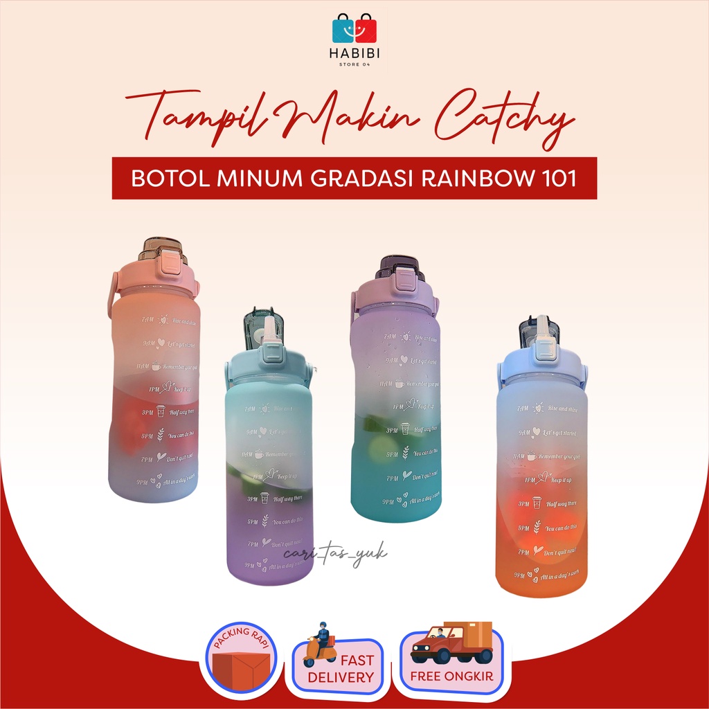 Jual Botol Minum Viral Kekinian Kode 101 Gradasi Rainbow Isi 2 Liter ...