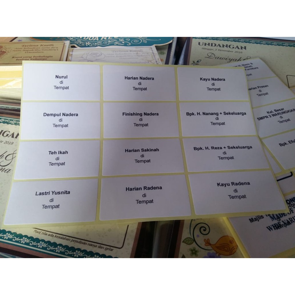 Jual Print Label Undangan murah per lembar isi 12 pcs | Shopee Indonesia