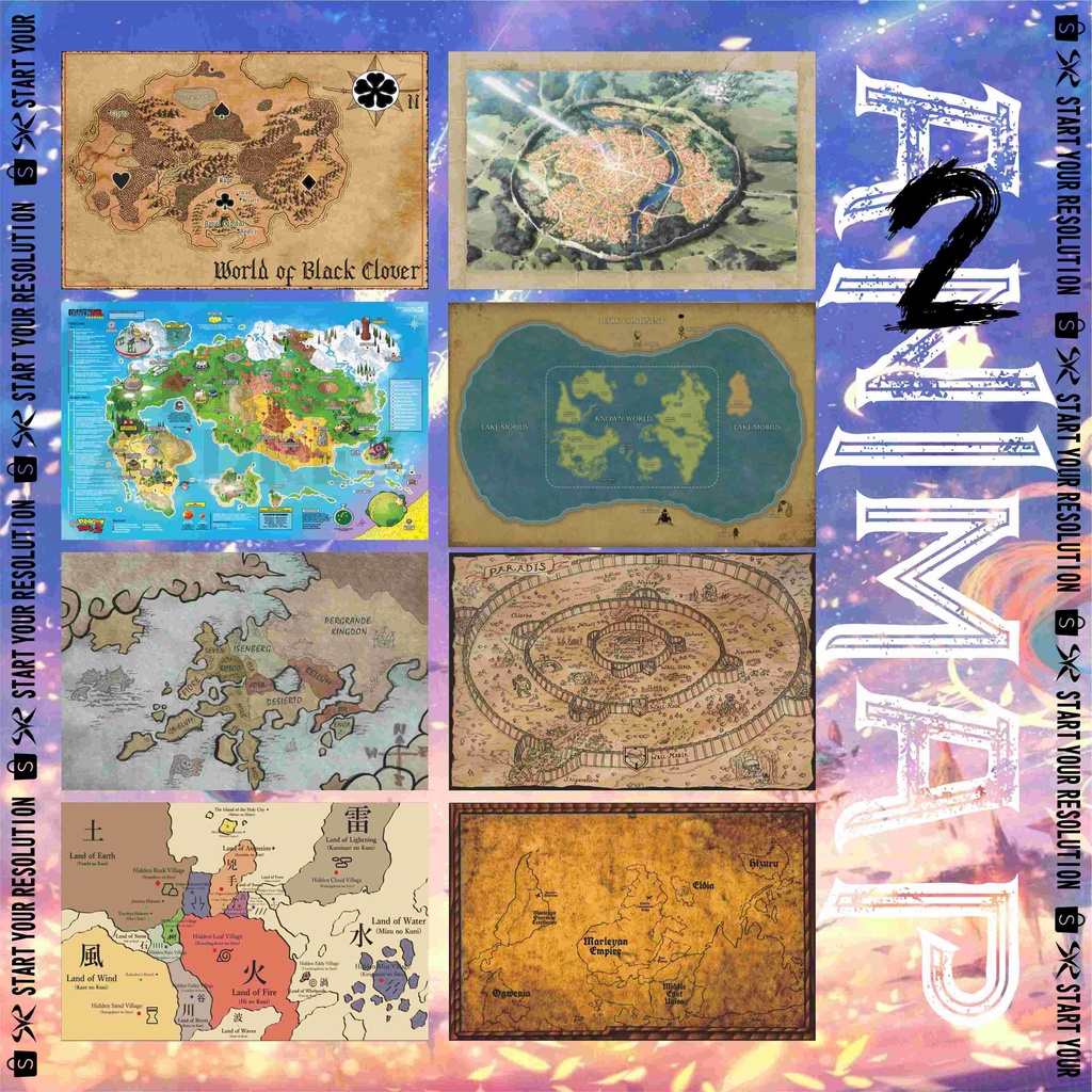 Jual Poster Map Anime Seri 2 - Peta Anime Black Clover / Dragon Ball ...