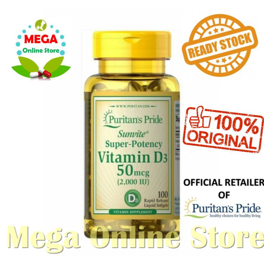 Jual Puritan's Pride Vitamin D3 2000 IU - 100 Softgels | Shopee Indonesia
