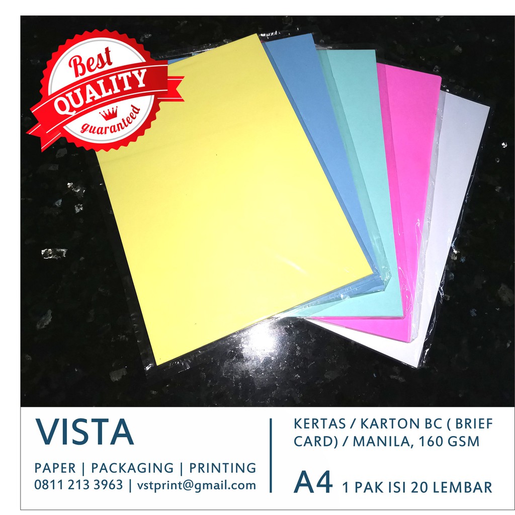 Jual Kertas / Karton BC (brief card) / Manila Putih dan Warna, A4, 160 ...