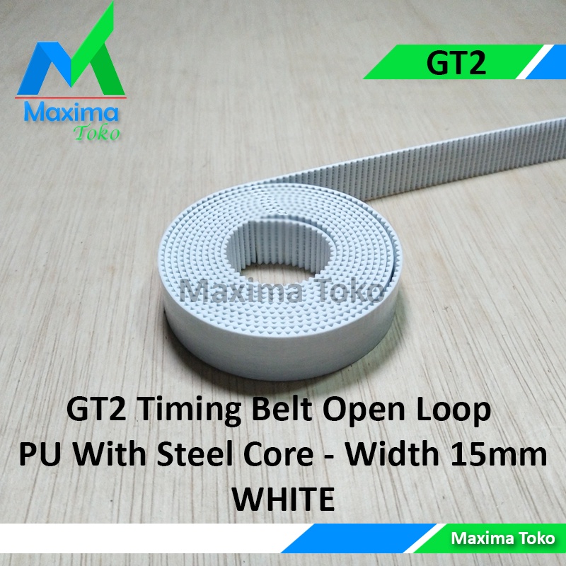 Jual GT2 Timing Belt Open Loop PU Steel Core Lebar 15mm Polyurethane Serat Kawat Baja 2GT WHITE ...