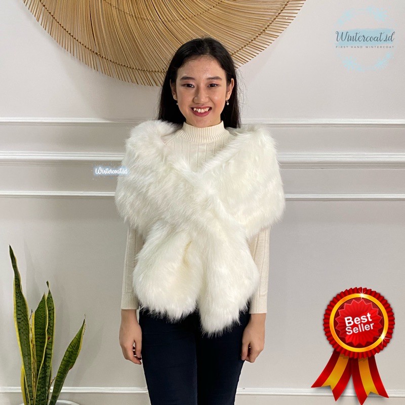 Jual Faux fur scarf shawl syal bulu winter pashmina musim dingin tebal ...