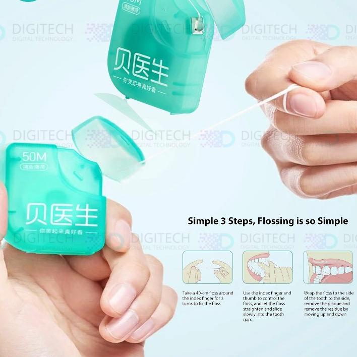 Jual New Dr Bei Dental Floss Roll Teeth Flossing 50M/Pack Benang Gigi ...