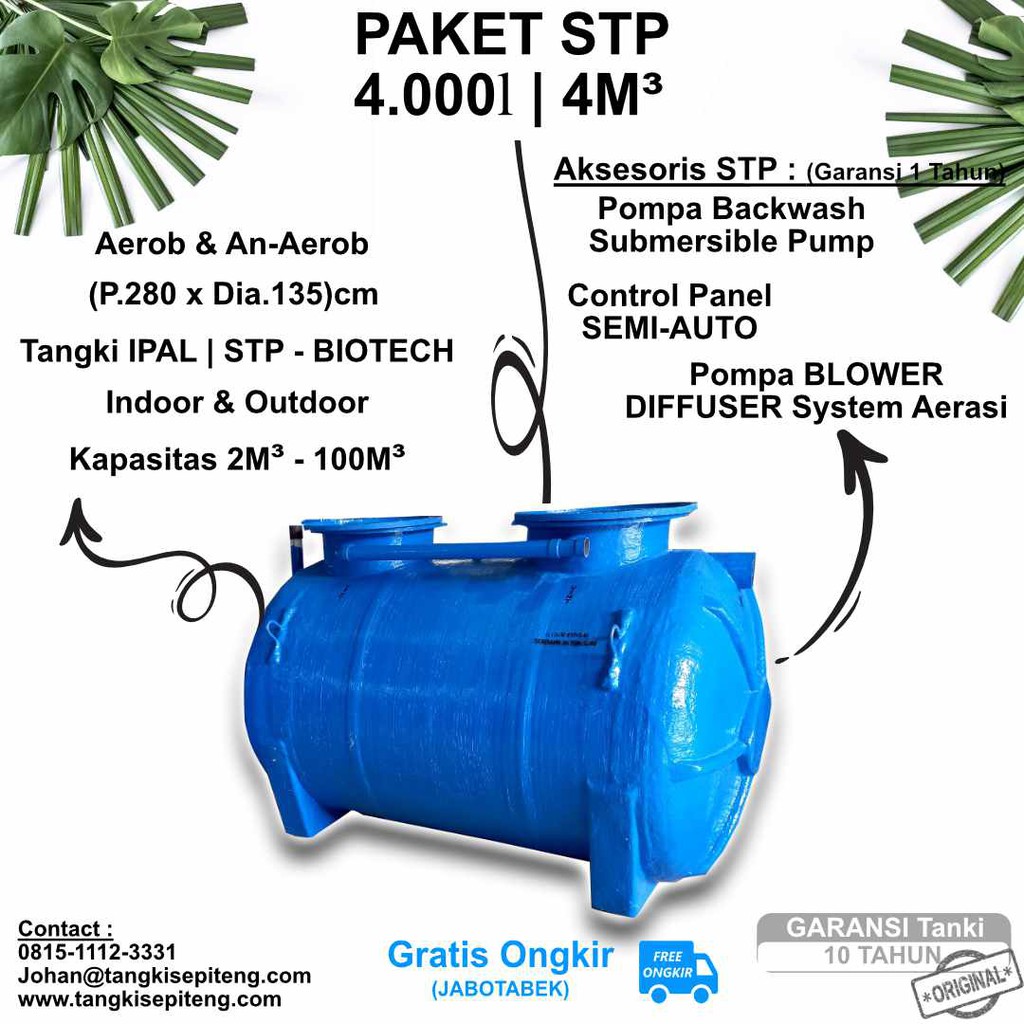 Jual PAKET SYSTEM BIOFILTER STP BIOFIL BIOTECH BIOTANK 4000 Liter / 4M3 ...