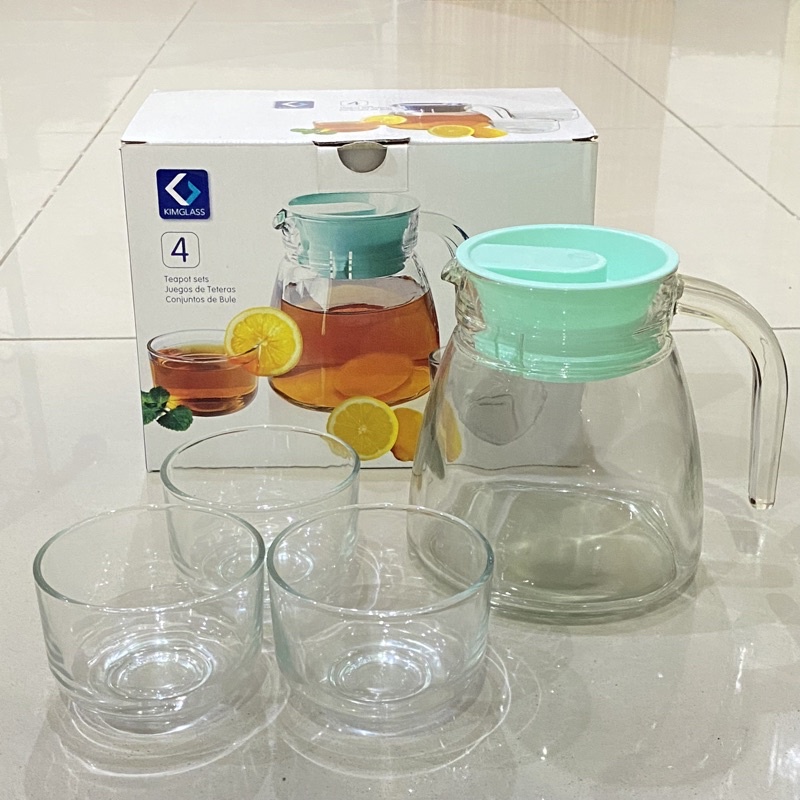 Jual Satu Set Pitcher 4 in 1 Kimglass dus kado bulat kenzo | Shopee ...