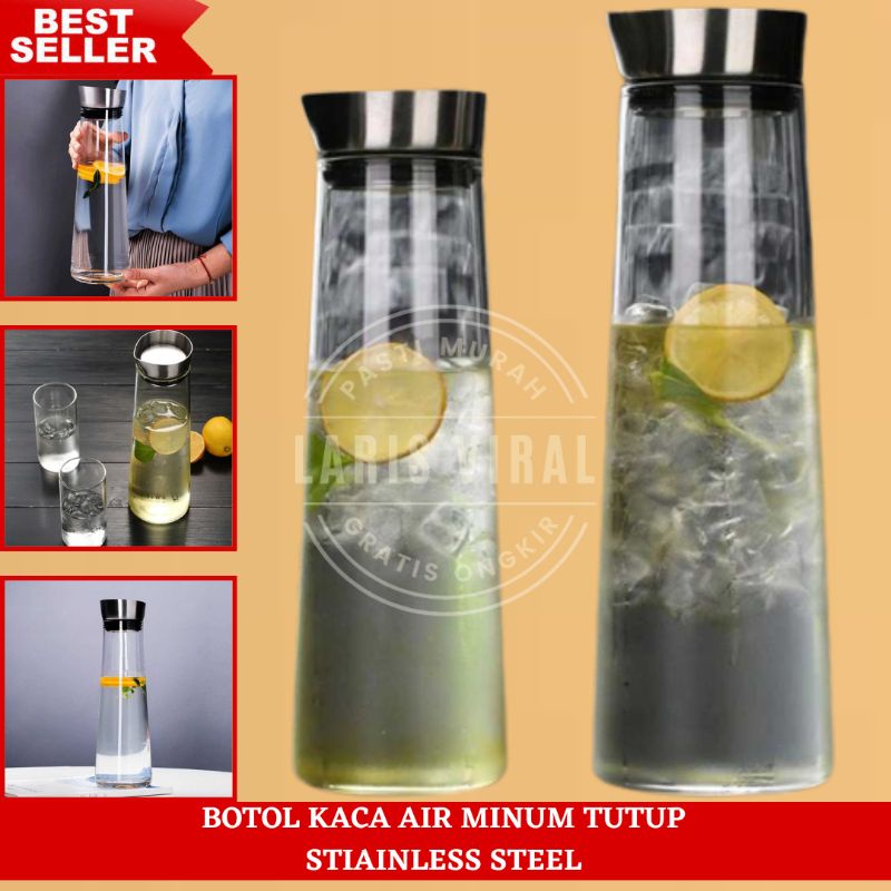 Jual Botol Kaca Tempat Air Minum Tutup Stainless Steel | Botol Kulkas ...