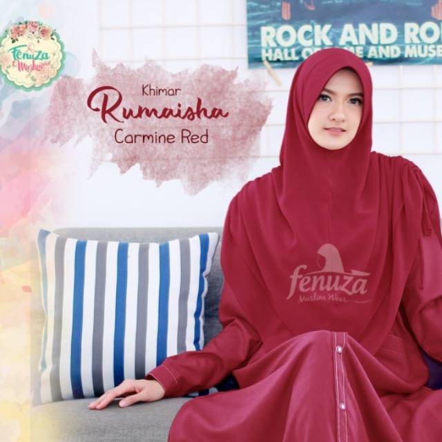 Jual Khimar Rumaisha Warna Carmine Red by Fenuza Serut Samping Kanan Kiri Cantik Syari Polos Pet ...