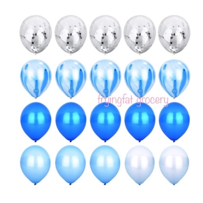 Jual Paket Balon Biru Marble Biru Confetti Silver 20pcs | Shopee Indonesia
