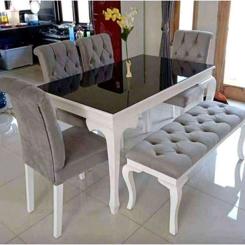 Jual SET MEJA MAKAN MODEL JOG SOFA 4 KURSI DAN BENCH KURSI PANJANG DUCO ...