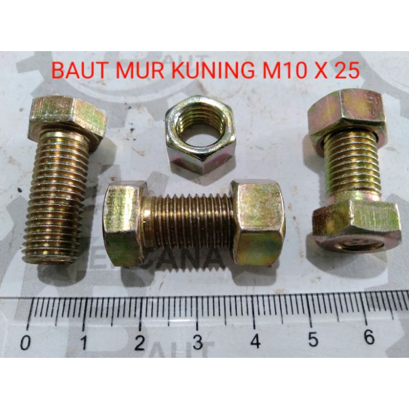 Jual BAUT MUR M10 X 25 KUNING / BAUT MUR M10 X 2,5 CM KUNCI 14 | Shopee Indonesia