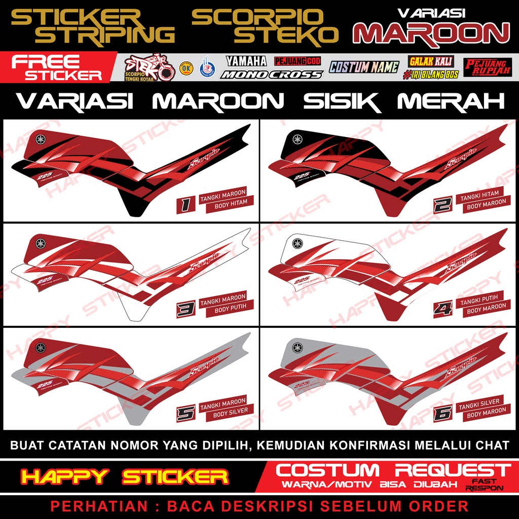 Jual Stiker Striping Scorpio Steko Variasi Merah Maroon | Shopee Indonesia