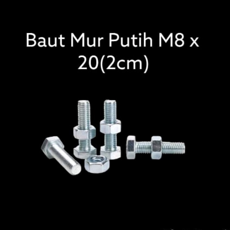 Jual Baut Mur Putih M8 x 20(2cm) Dijual Per Pcs | Shopee Indonesia