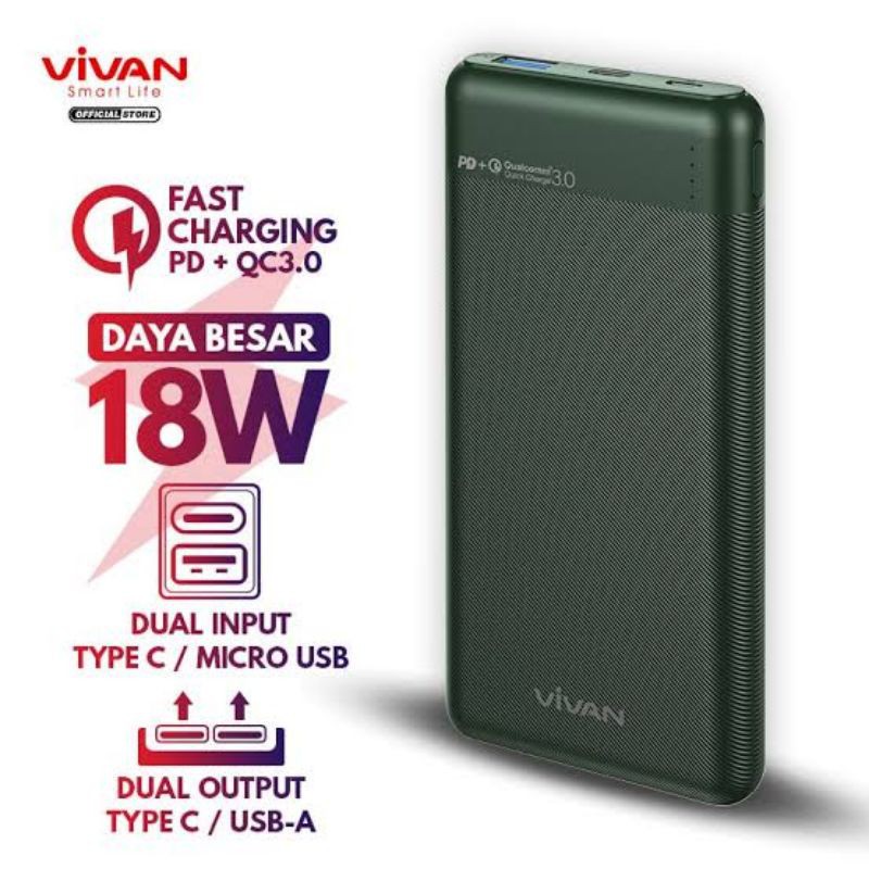 Jual VIVAN M-10 Power Bank 10000mAh PD QC3.0 Fast Charging 18W ...