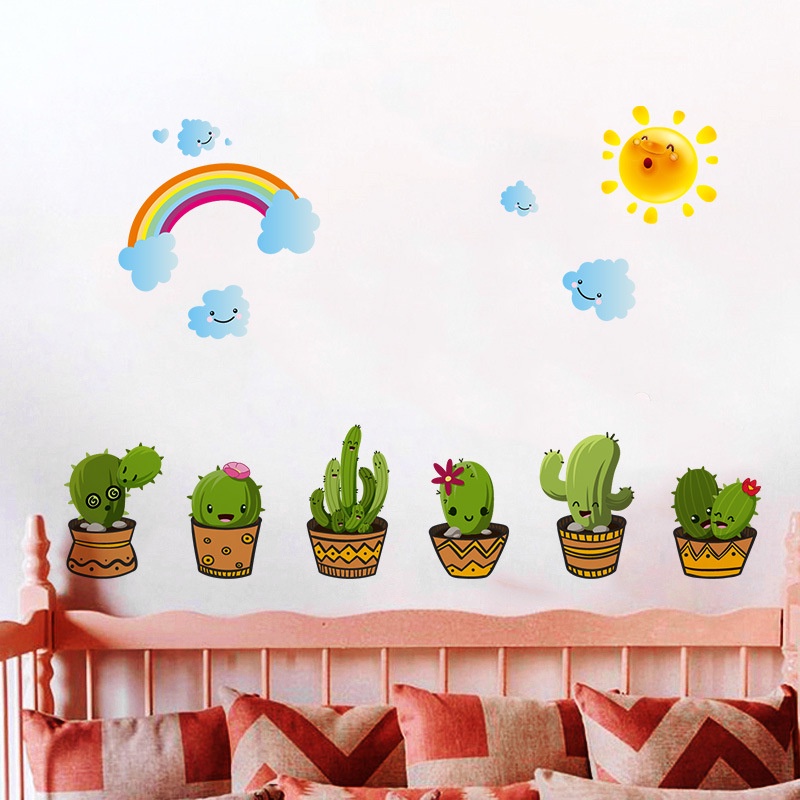 Jual Reliza Wall Sticker Pot Garden Cactuc N Rainbow Kaktus Pelangi ...
