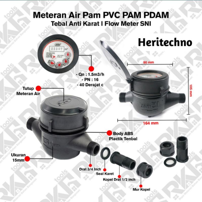 Jual Meteran Air Pam PVC PAM PDAM Tebal Anti Karat Flow Meter SNI Alat ...
