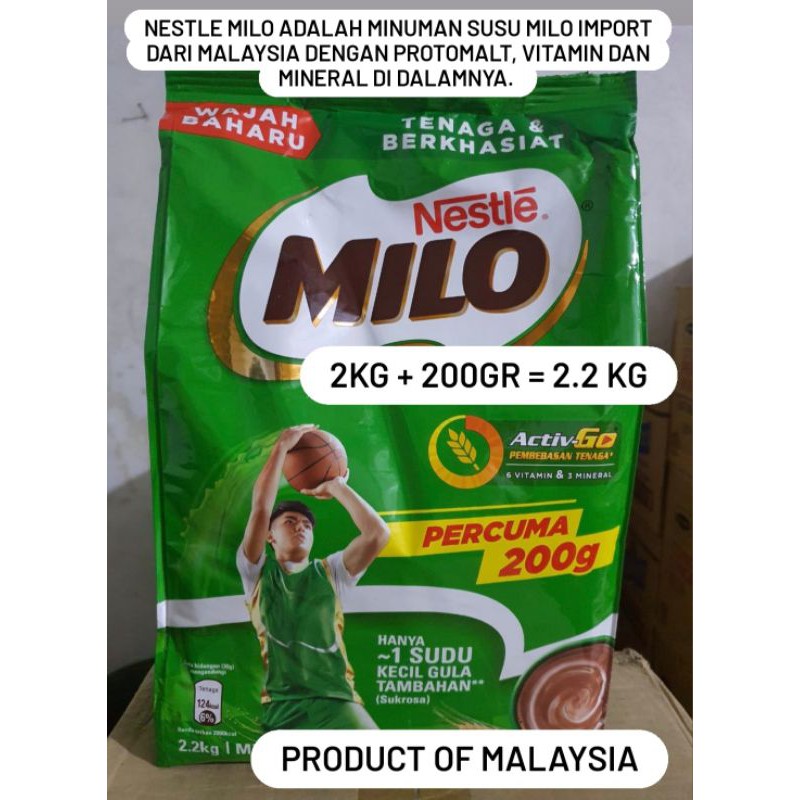 Jual 2KG 2.2KG NESTLE MILO ACTIVE GO 2 KG PERCUMA 200G 2,2KG MALAYSIA ...