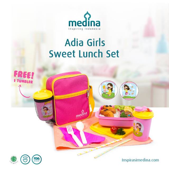 Jual Medina Lunch Box Set Kotak Makan Anak 960 ml Adia Girls Fun ...