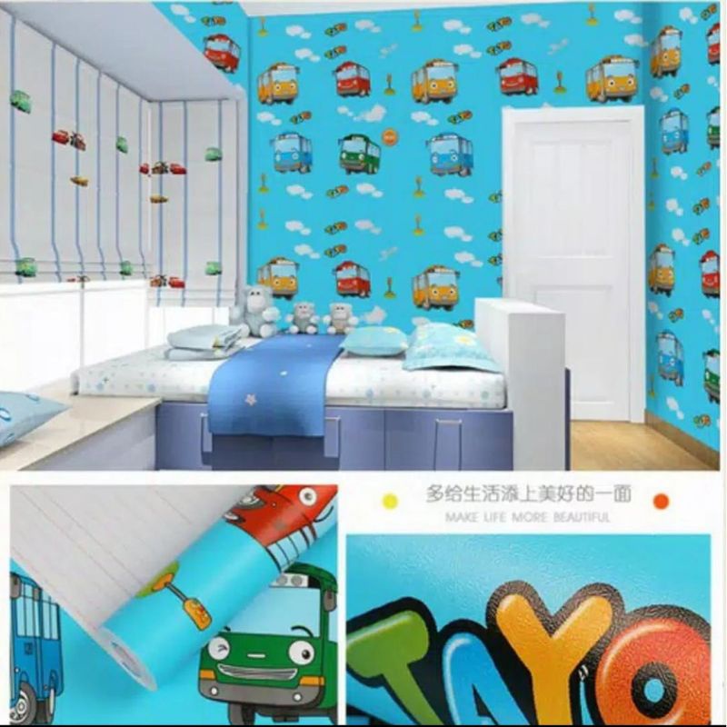 Jual COD !! Wallpaper Sticker Dinding Biru Karakter Motif Tayo | Shopee ...