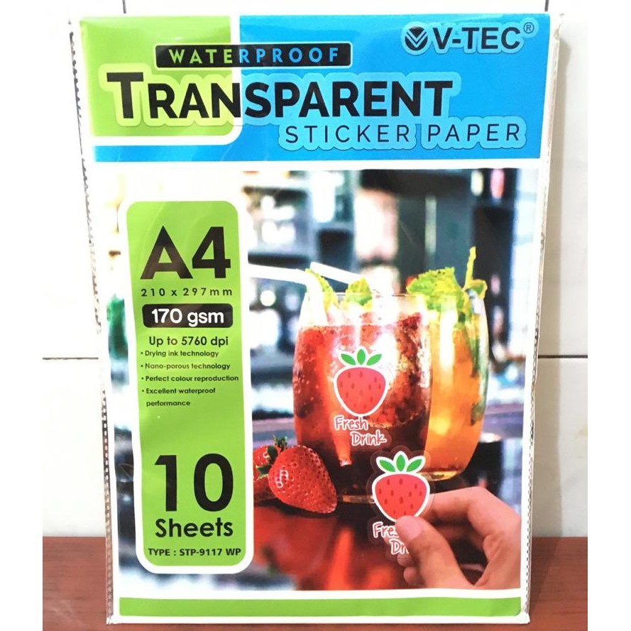 Jual Kertas Stiker Transparant Ukuran A4 VTEC/E-Print 10lbr/pak ...