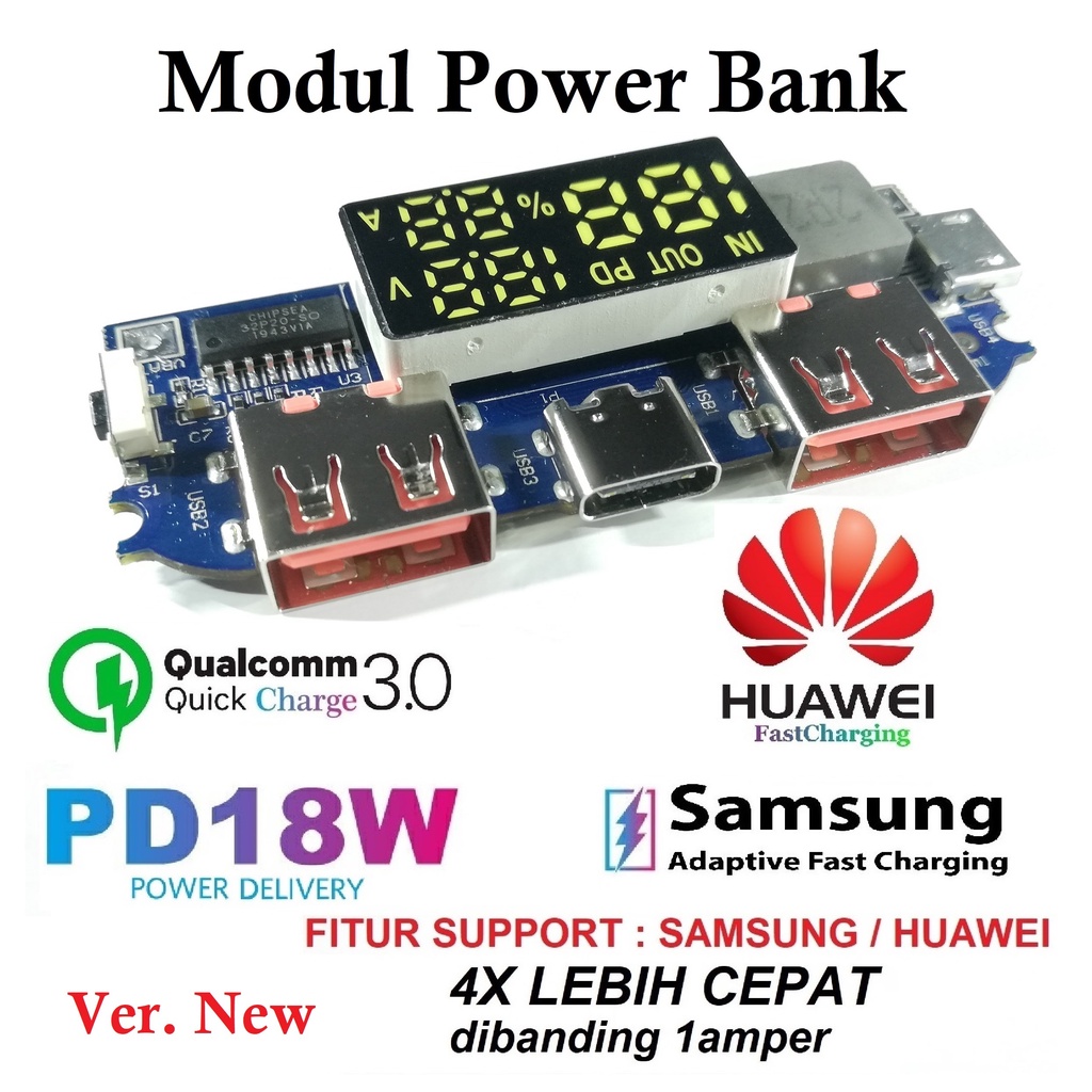 Jual modul power bank QC 3.0 + PD power delivery fast charging hp ...