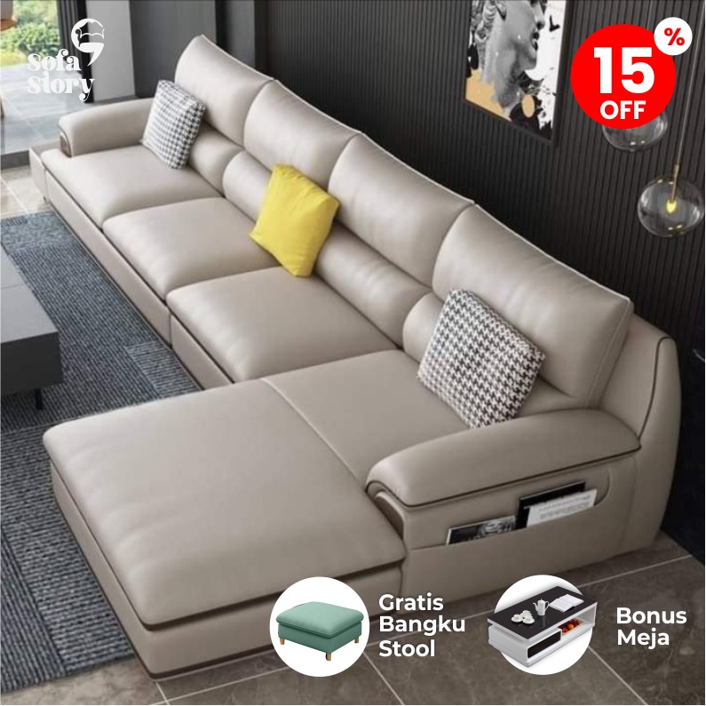Jual Sofa L Shape Kulit Modern - Riordan / Sofa Ruang Tamu (PROMO 15 ...