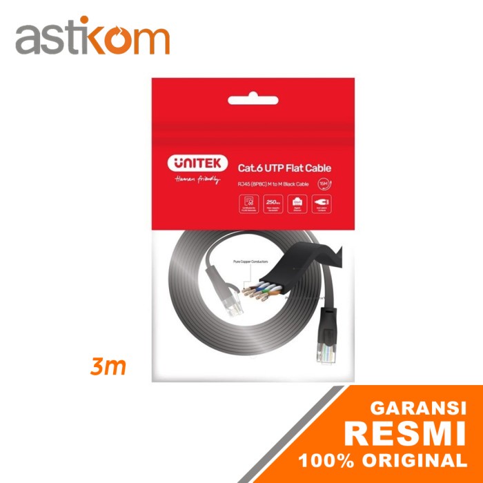 Jual KABEL LAN UNITEK C1811GBK 3M CAT6 UTP RJ45 Flat Ethernet cable | Shopee Indonesia