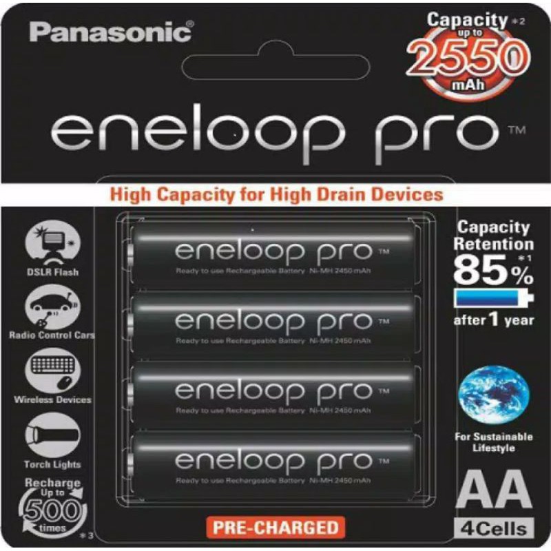 Jual Baterai Panasonic Eneloop Pro AA 1 pack (4 buah baterai AA 2500 ...