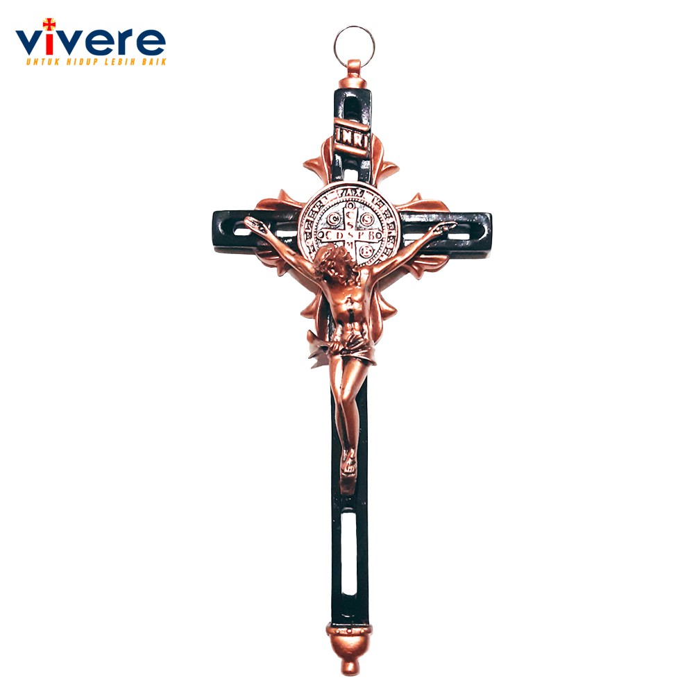Jual Salib Yesus Plus Medali St Benedictus Motif Tembaga 44 cm | Shopee ...
