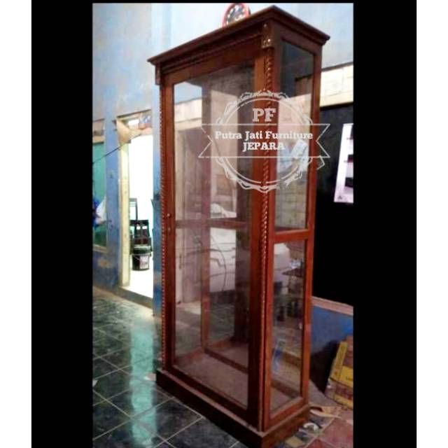 Jual Lemari rak kaca hias pajangan kayu jati model minimalis | Shopee ...
