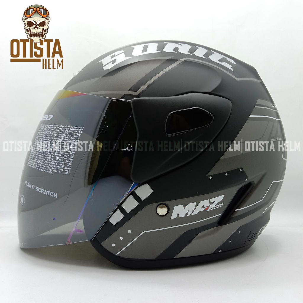 Jual HELM HALF FACE MAZ SONIC CORAK 830 BLACK SILVER DOFF KACA PELANGI ...