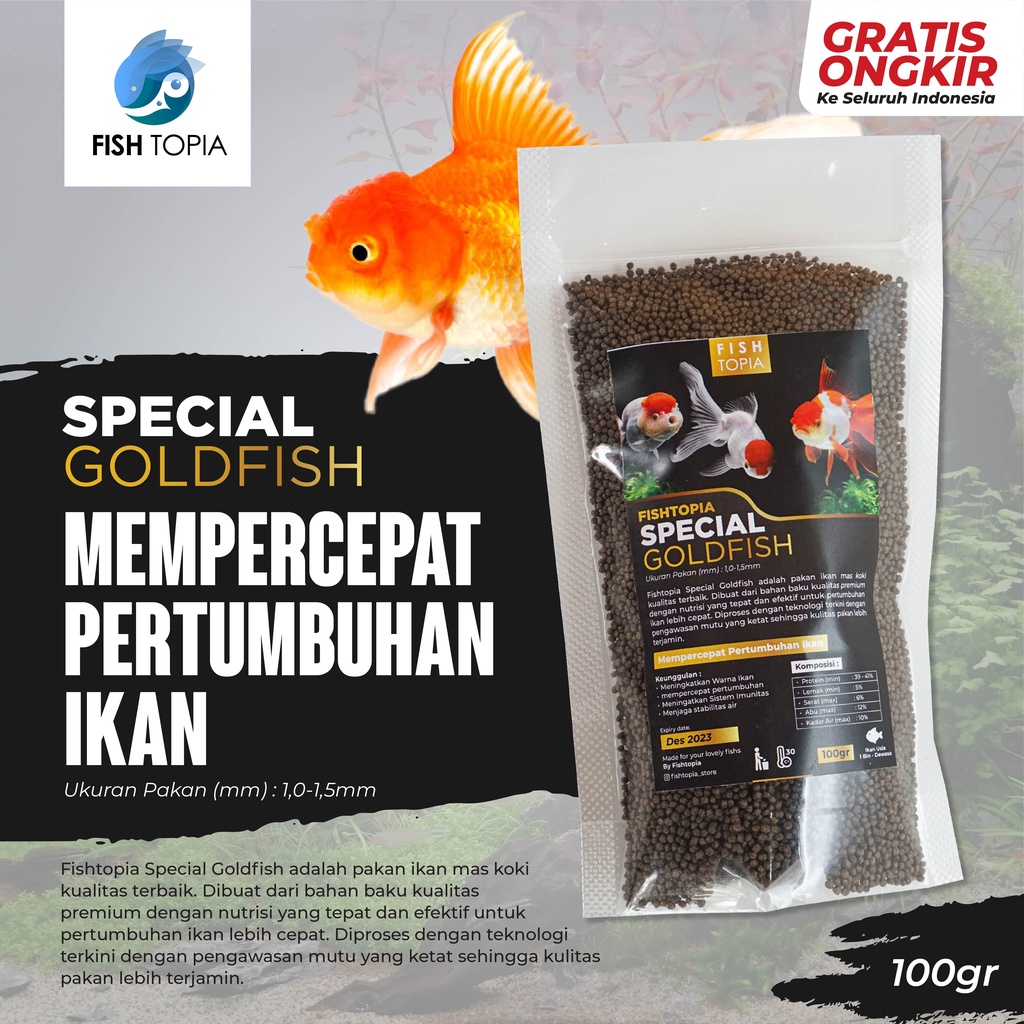 Jual FISHTOPIA GOLD FISH PELLET IKAN MAS KOKI PREMIUM / MAKANAN IKAN ...