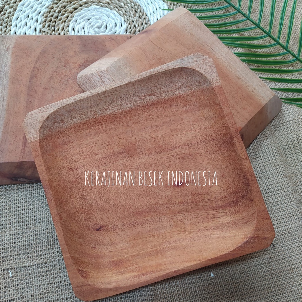 Jual PIRING KOTAK KAYU MAHONI 20CM// Piring makan// Piring saji ...