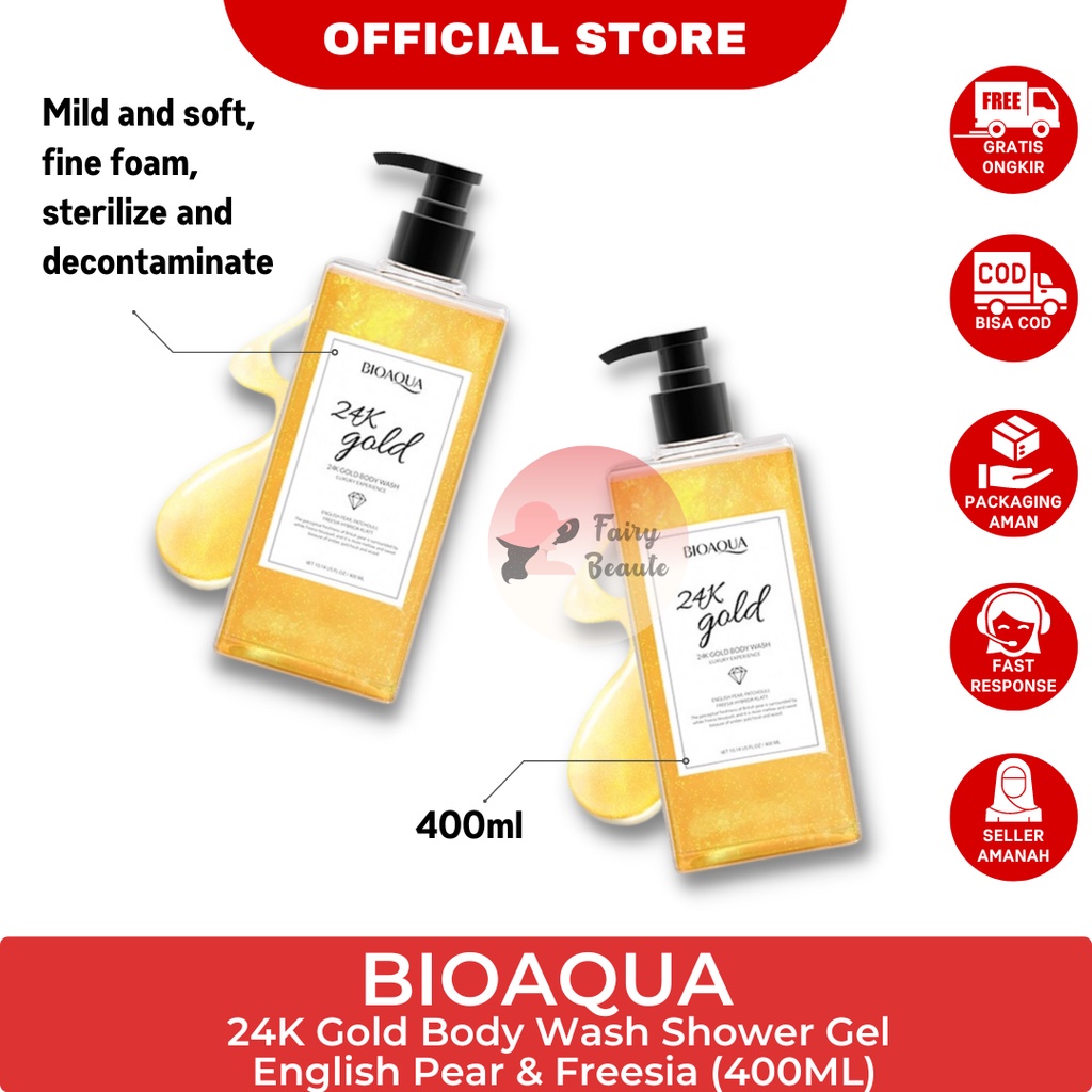 Jual BIOAQUA 24K Gold Body Wash 400ml Shower Gel English Pear & Freesia scent Sabun Mandi Cair ...