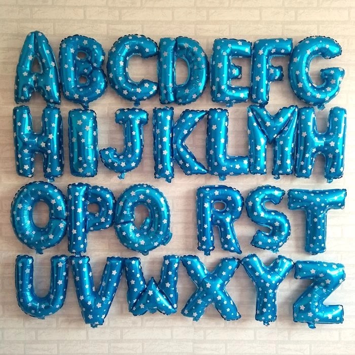 Jual BALON HURUF BIRU MOTIF 40CM / BALON FOIL HURUF BIRU MOTIF 40CM ...