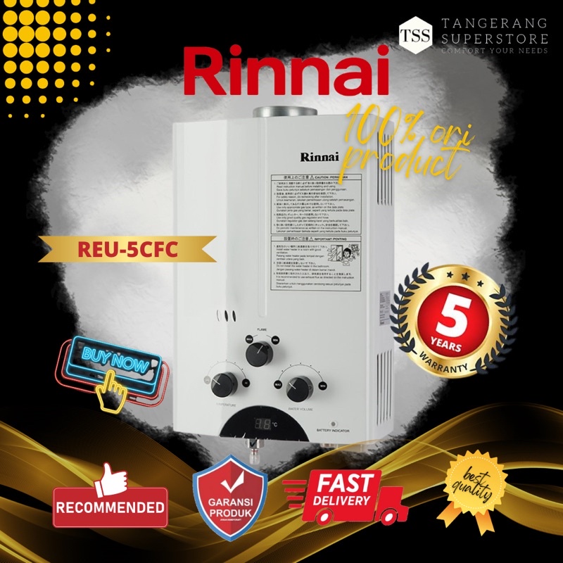 Jual WATER HEATER GAS 5L RINNAI REU-5CFC PEMANAS AIR REU 5CFC EXTRA LOW PRESSURE LED DISPLAY ...