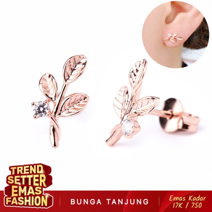 Jual ANTING GODDESS DAUN - EMAS 17K - BUNGA TANJUNG GOLD | Shopee Indonesia