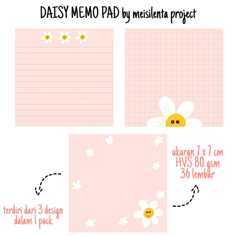 Jual DAISY MEMO PAD BY MEISILENTA PROJECT / MEMO SHEETS / MEMO KAWAI ...
