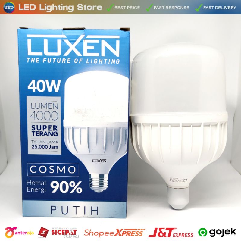 Jual Lampu Bohlam LED 40W 40 W 40Watt 40 Watt Putih E27 LUXEN | Shopee Indonesia