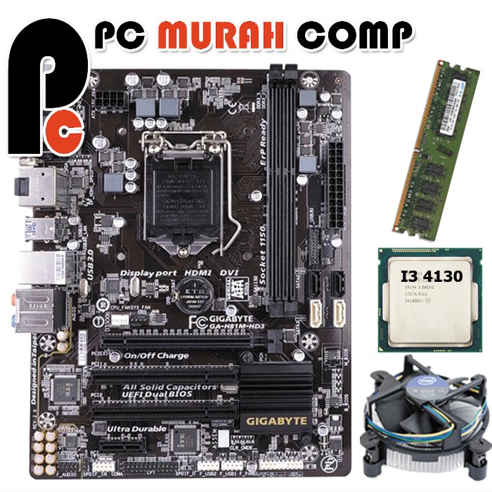 Jual Paket Motherboard 1150 H81 GIGABYTE DENGAN PROCESSOR I3 4130 RAM 4GB | Shopee Indonesia