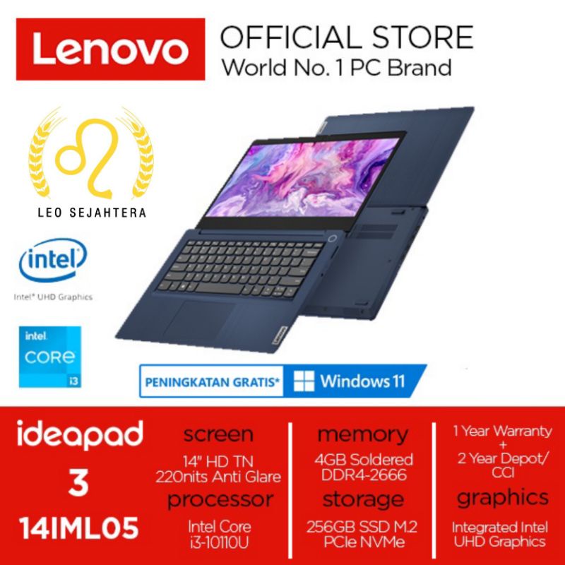 Jual Laptop core i3 ram 8gb 12gb 16gb SSD 256GB 512gb Lenovo V14 G3 ...