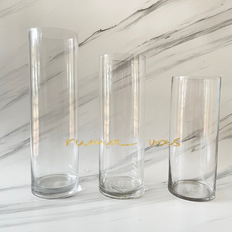 Jual [ OJOL ] Vas bunga kaca diameter 12cm tabung tinggi 30cm 35cm 40cm ...