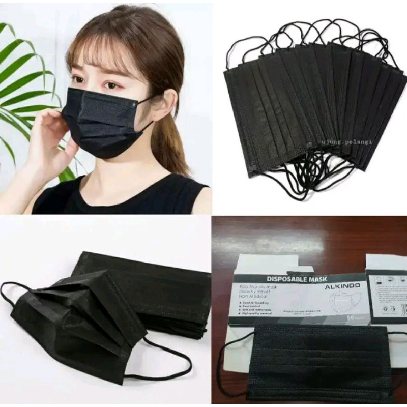 Jual MASKER CANTOL / DISPOSABLE / EARLOOP HITAM 3 PLY (1 BOX ISI 50 PCS ...