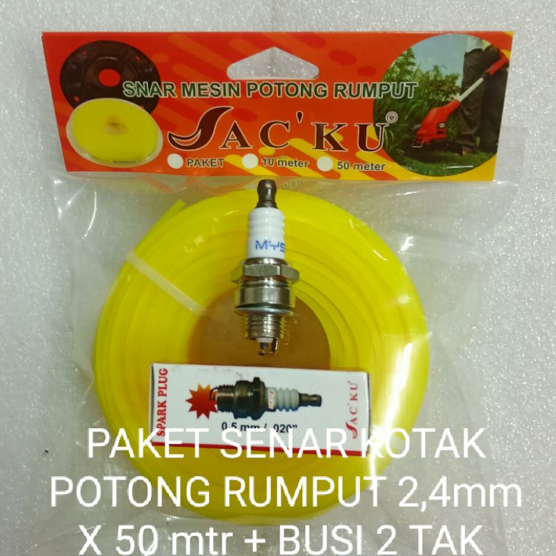 Jual PAKET SENAR KOTAK POTONG RUMPUT 2,4 mm X 50 MTR + BUSI 2 TAK ...