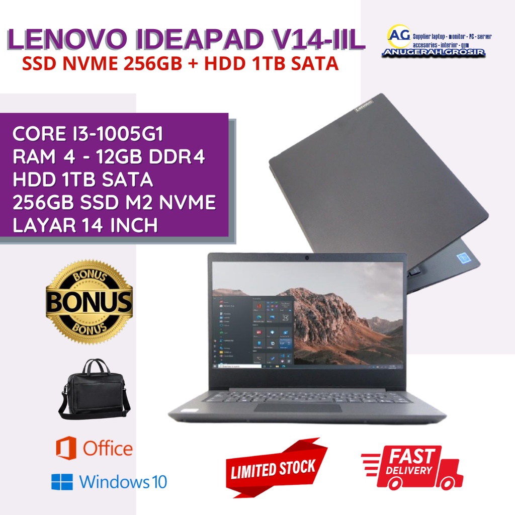 Jual PROMO ! LAPTOP LENOVO V14 - 14IIL CORE I3 GEN10 RAM 4GB - 12GB HDD 1TB + SSD 256GB 14 ...